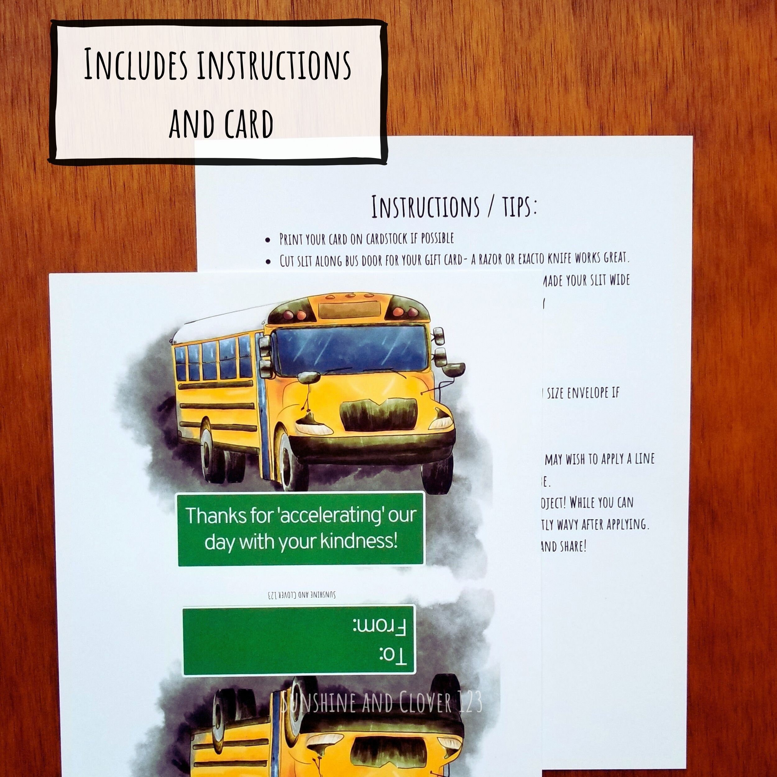 Printable Gift Card Holder for School Bus Driver School Staff ...