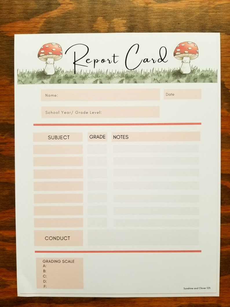 Editable Report Card, Printable Grade Card in Mushroom Red Theme ...