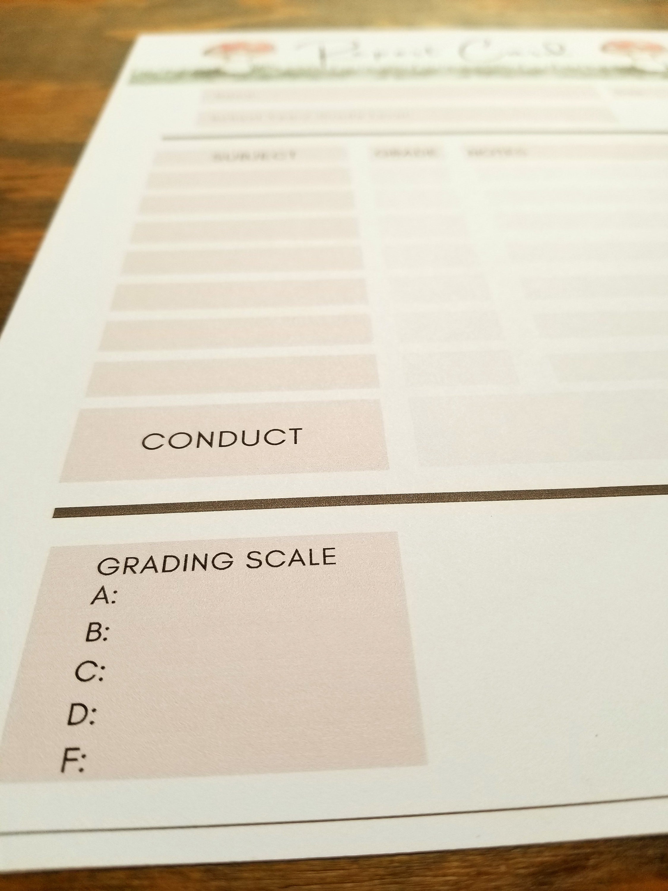 Report Card Printable in Mushroom Brown Design, Homeschool Grade Card ...