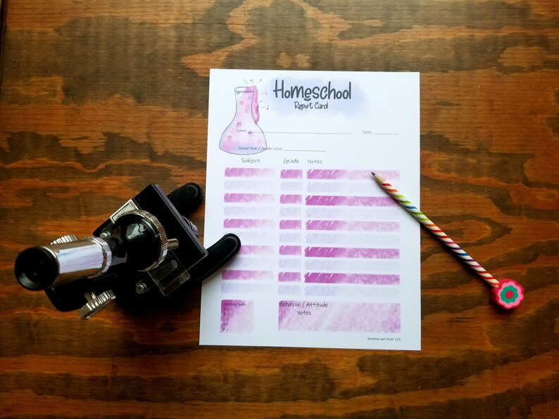 Report Card for Homeschoolers, Printable Grade Card, Pink and Purple ...
