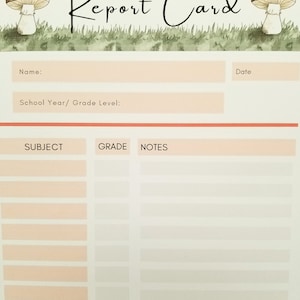 Editable Report Card, Printable Grade Card in Mushroom Red Theme ...