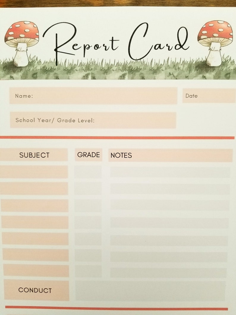 Editable Report Card Printable Grade Card in Mushroom Red - Etsy