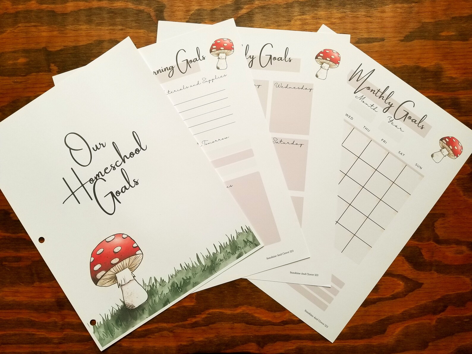 Printable Homeschool Planner Mushroom Brown Expanded Version, Goals for ...
