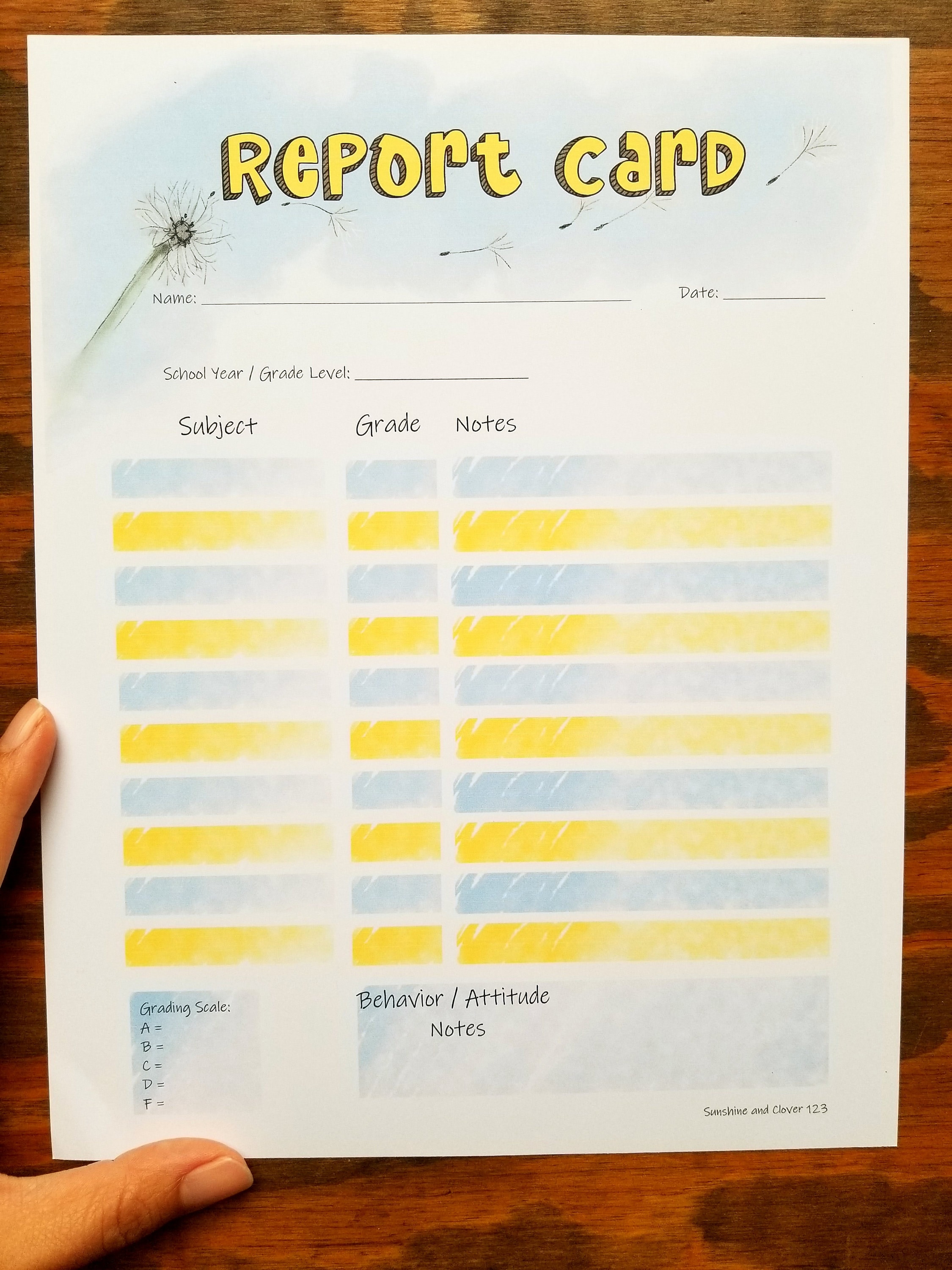 Printable Report Card Colorful Grade Card in Blue and Yellow - Etsy
