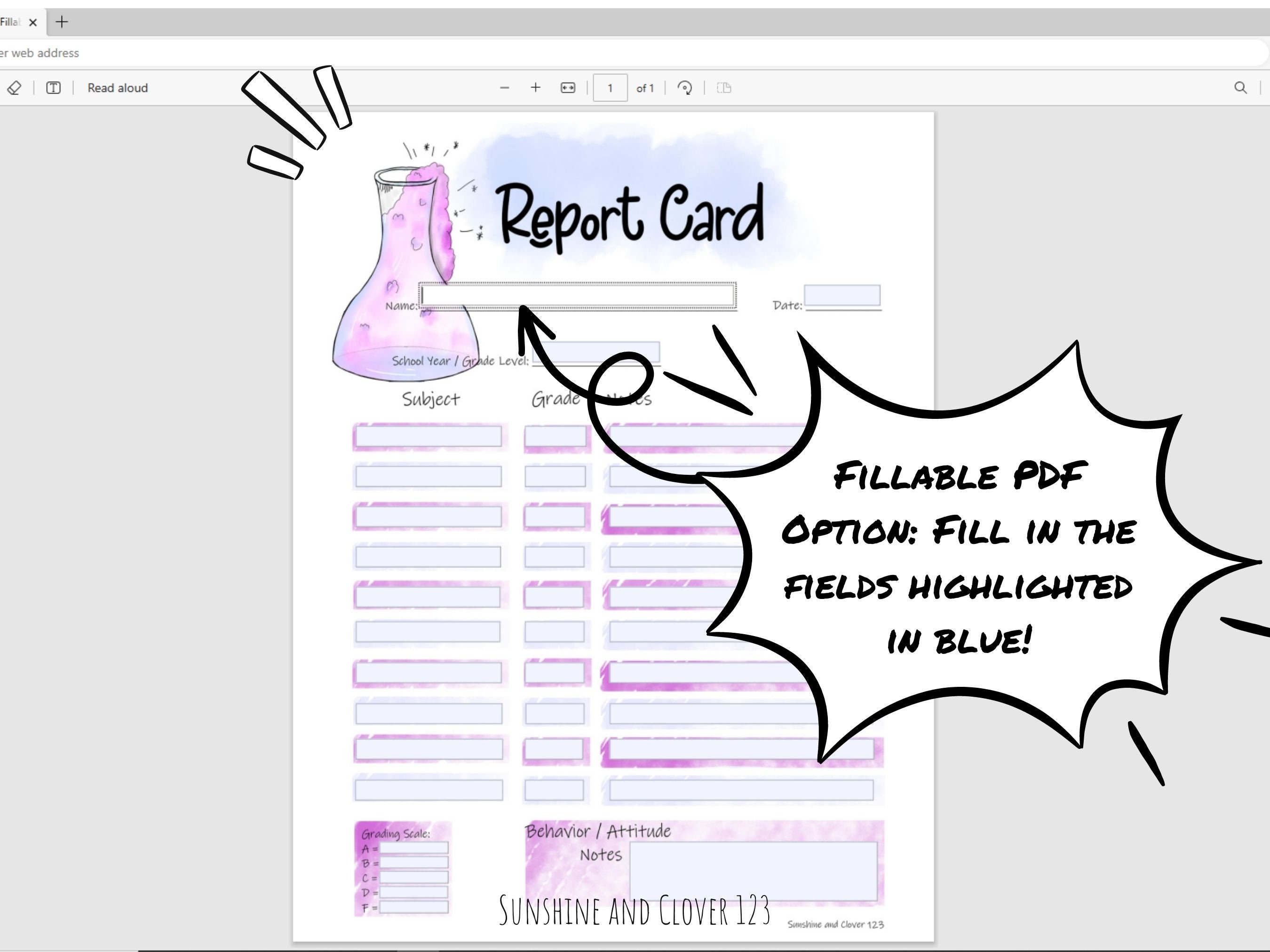 Printable Report Card Grade Card in Pink Bubbly Science - Etsy