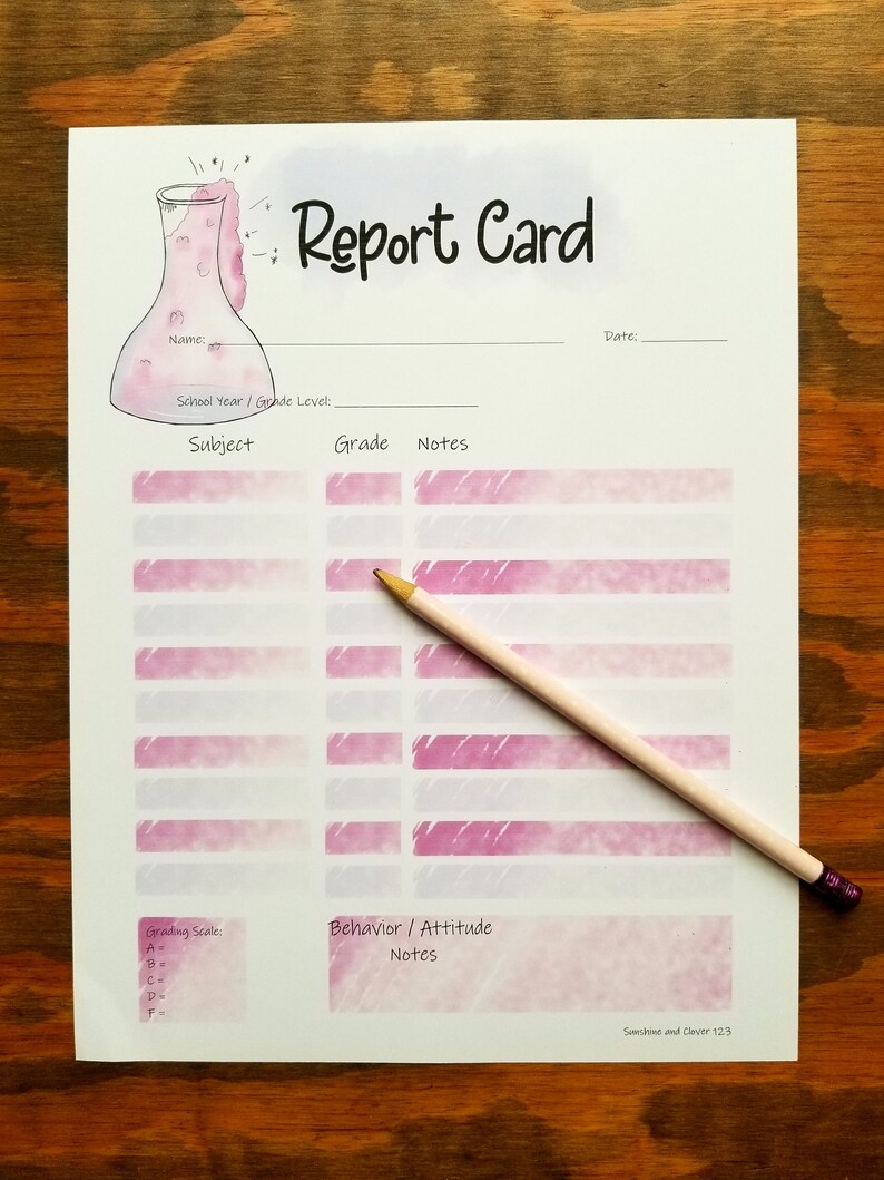 Printable Report Card Grade Card in Pink Bubbly Science - Etsy