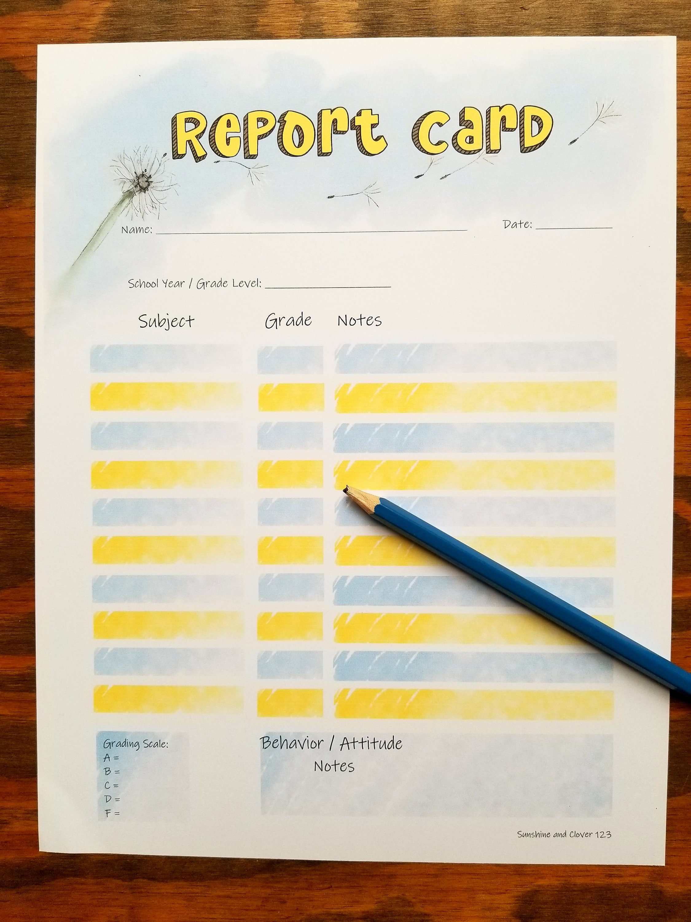 Printable Report Card Colorful Grade Card in Blue and Yellow - Etsy