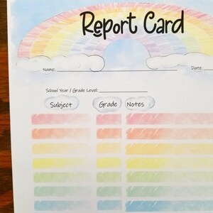 Rainbow Report Card, Printable Grade Card, Digital Download Academic ...