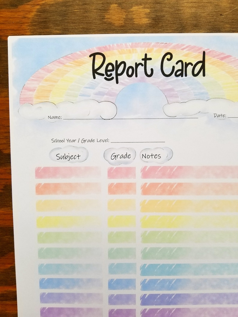 Rainbow Report Card, Printable Grade Card, Digital Download Academic ...