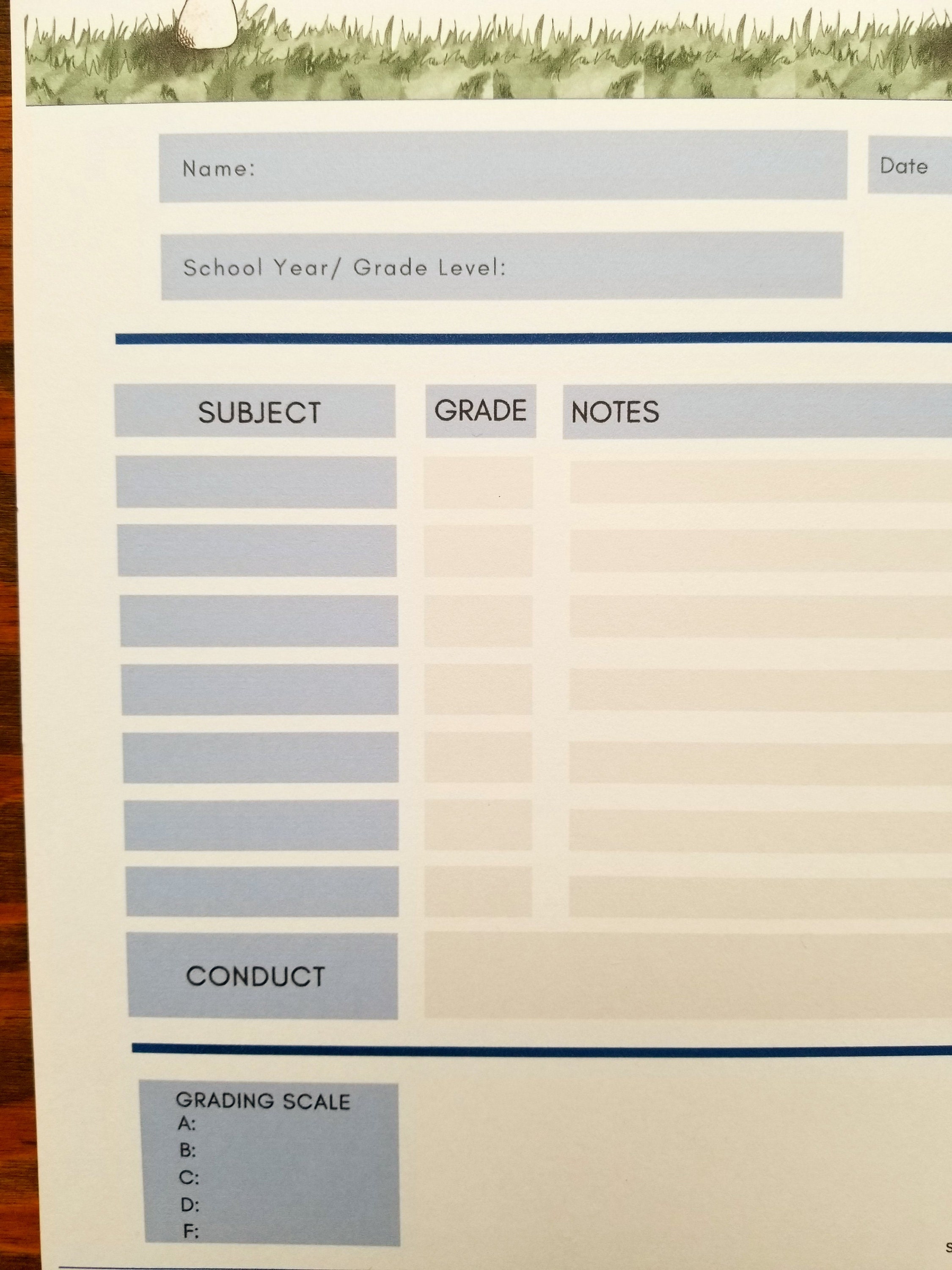 Homeschool Report Card, Grade Card Tracker, Blue Report Card for ...