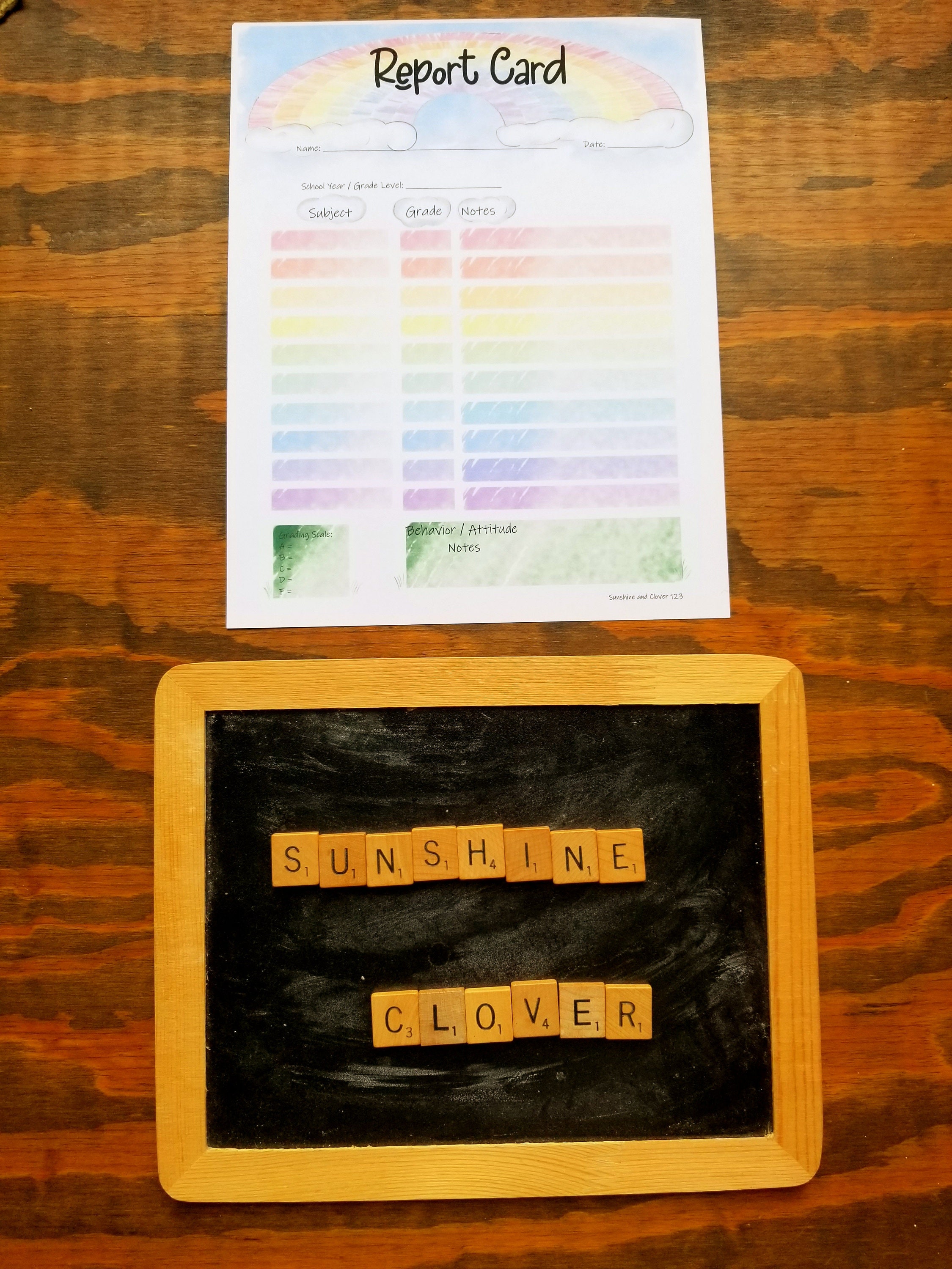 Rainbow Report Card, Printable Grade Card, Digital Download Academic ...