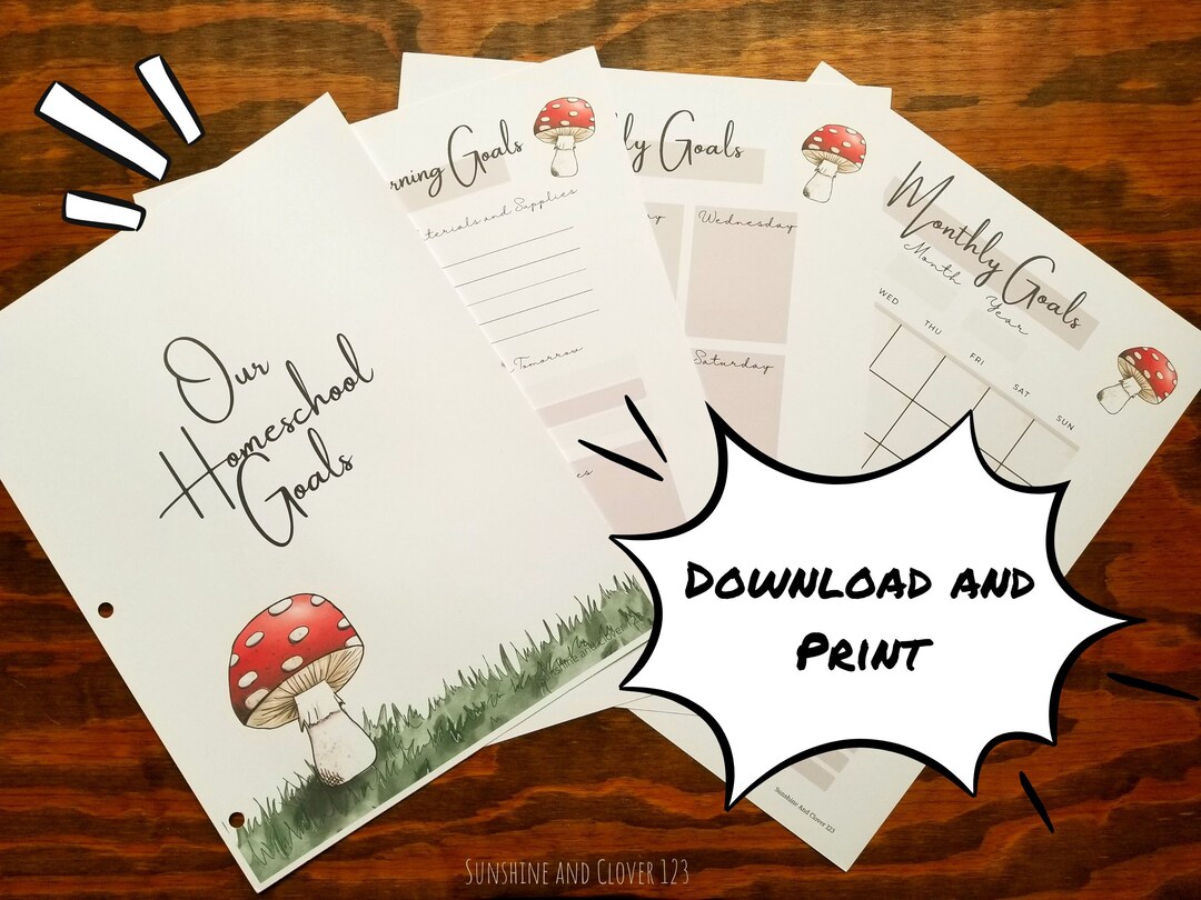 Daily Weekly Monthly Homeschool Planner, Mushroom Brown Homeschool ...