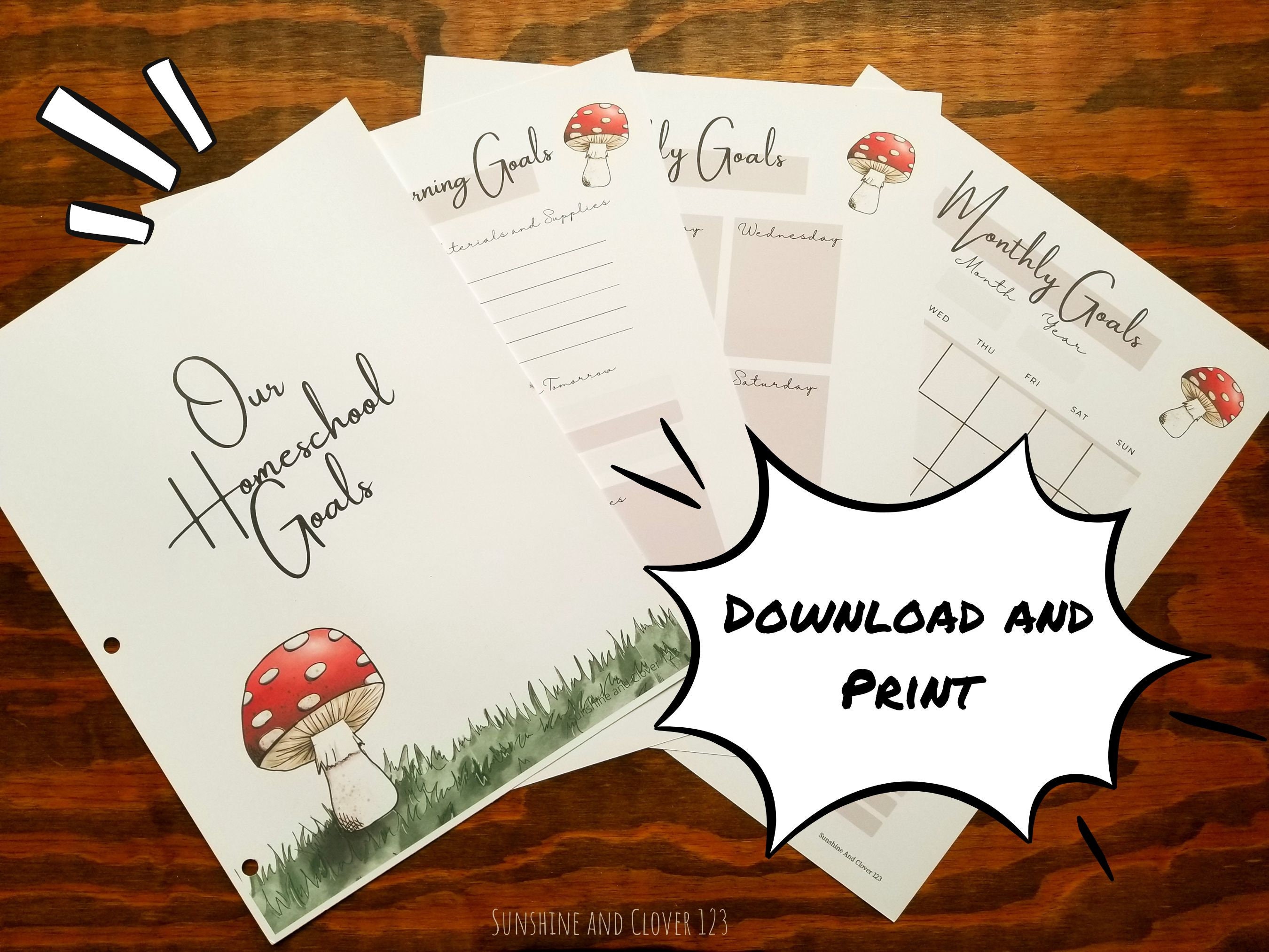 Daily Weekly Monthly Homeschool Planner, Mushroom Brown Homeschool ...