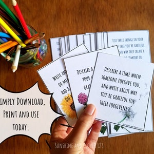 Printable Gratitude Journal Prompt Cards Self Reflection Journaling ...