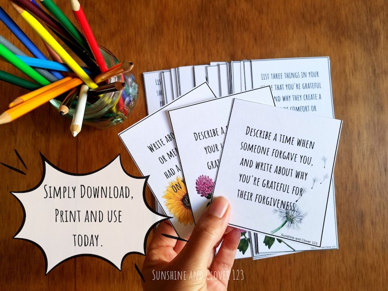 Printable Gratitude Journal Prompt Cards Self Reflection Journaling ...