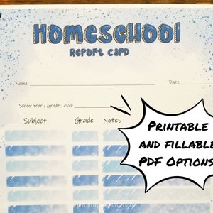 Printable Homeschool Grade Card, Report Card in Blue, Academic Progress ...