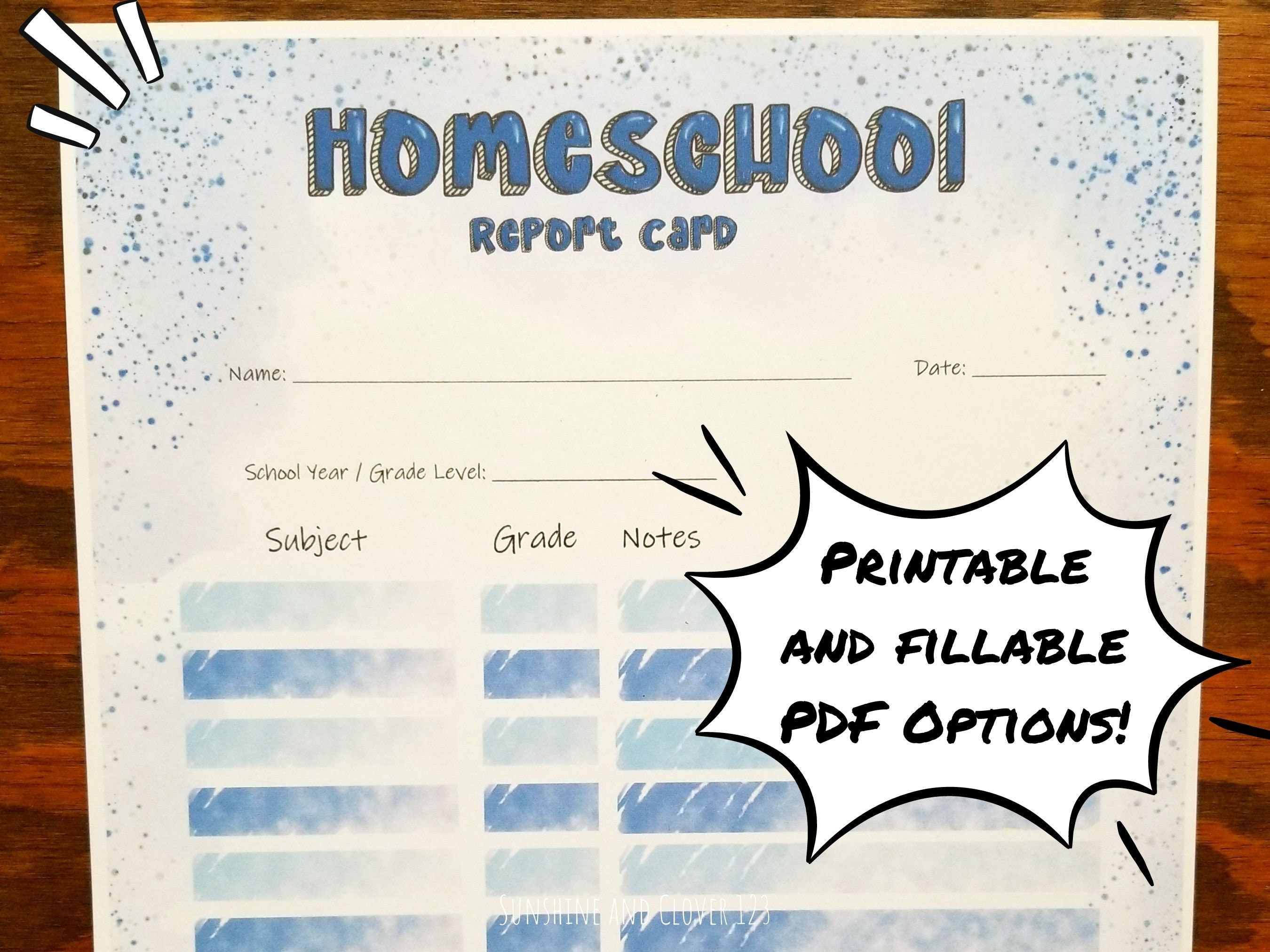 Printable Homeschool Grade Card, Report Card in Blue, Academic Progress ...