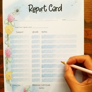 Digital Download Report Card, Grade Card for Homeschooling, Flower Grade Tracker, Educational ...