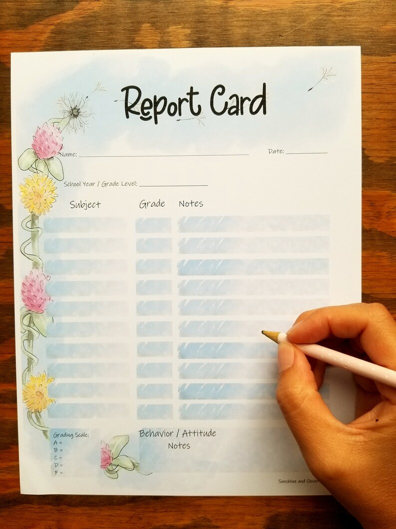Digital Download Report Card, Grade Card for Homeschooling, Flower Grade Tracker, Educational ...