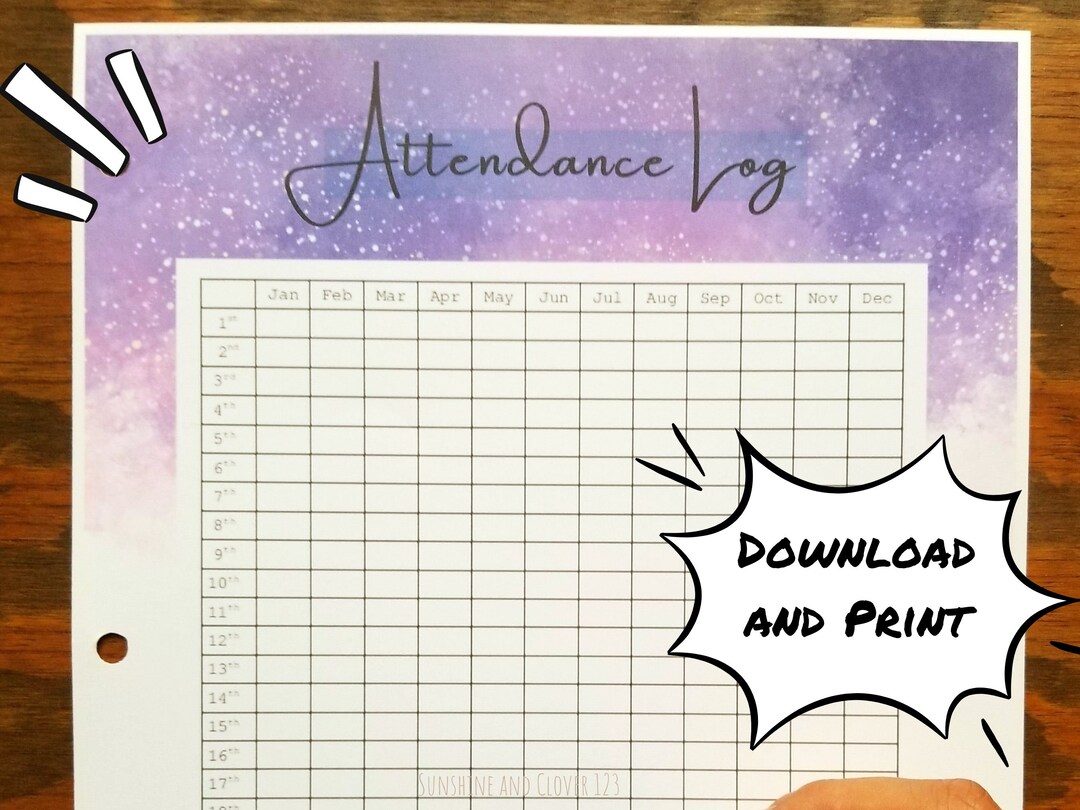 Homeschool Attendance Log in Galactic Blue, Attendance Record for ...