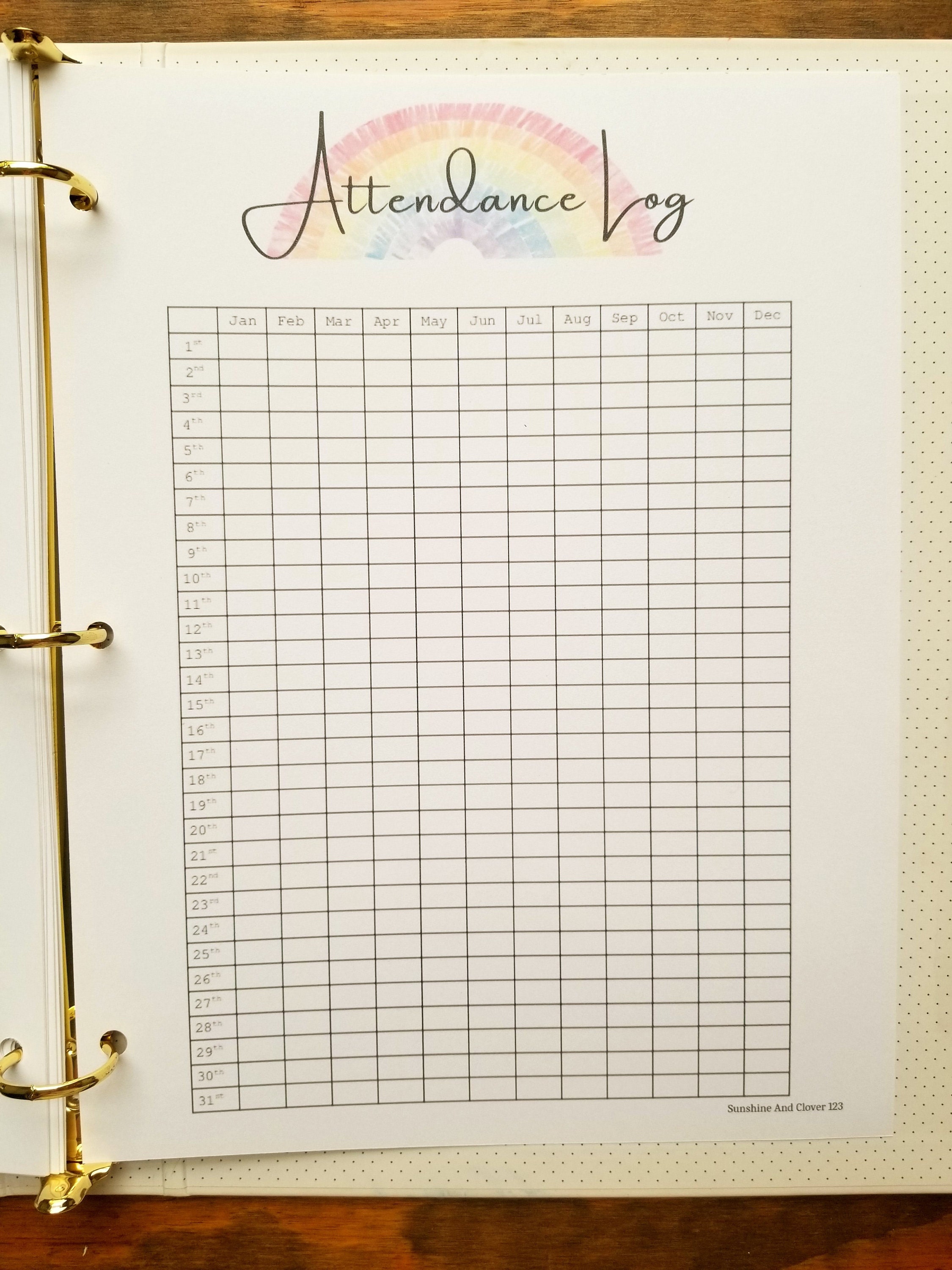 Homeschool Attendance Log in Rainbow Theme, Attendance Record for ...