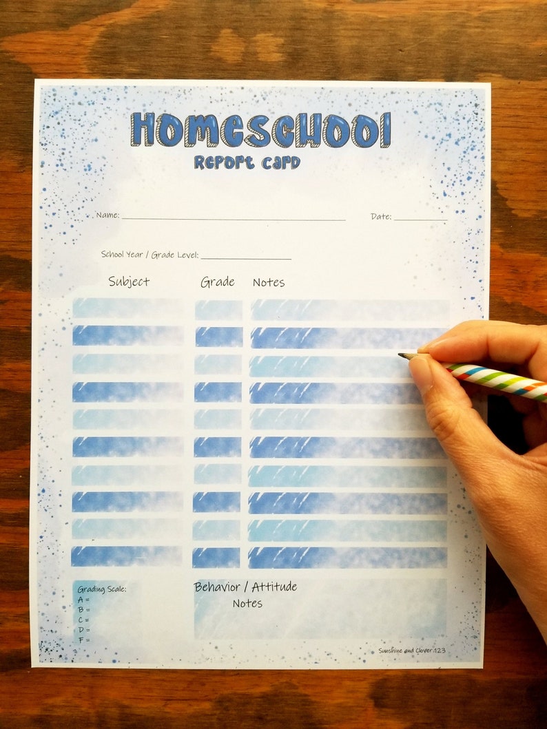 Printable Homeschool Grade Card, Report Card in Blue, Academic Progress ...