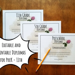 Diploma Printables Editable Diploma Printable Certificate of Completion ...