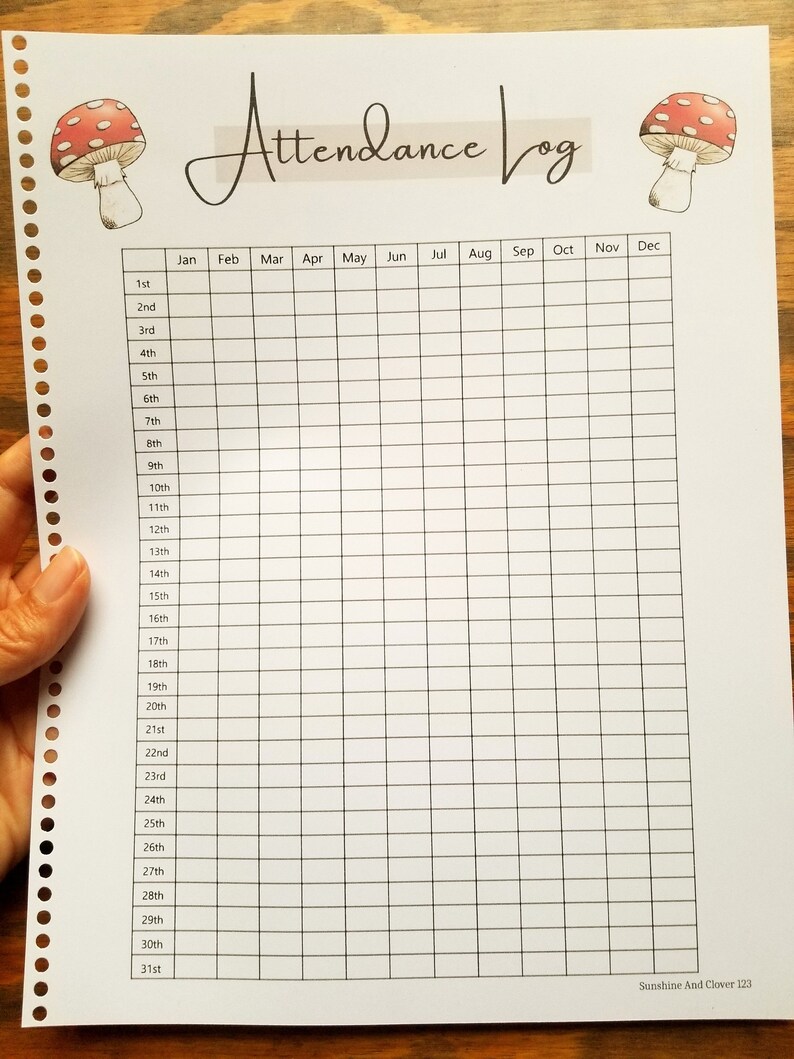 Homeschool Attendance Log Mushroom Brown, Printable Attendance Record ...
