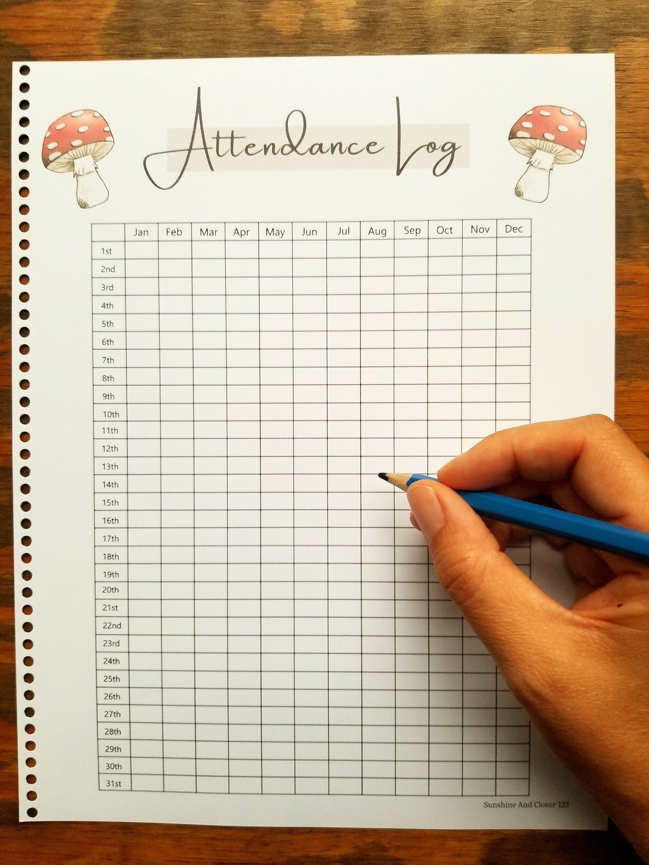 Homeschool Attendance Log Mushroom Brown, Printable Attendance Record ...