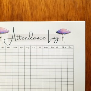 Attendance Log Mushroom Printable Attendance Record PDF Attendance Log ...