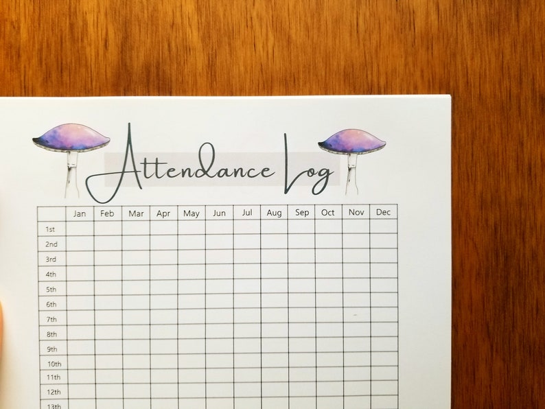 Attendance Log Mushroom Printable Attendance Record PDF Attendance Log ...