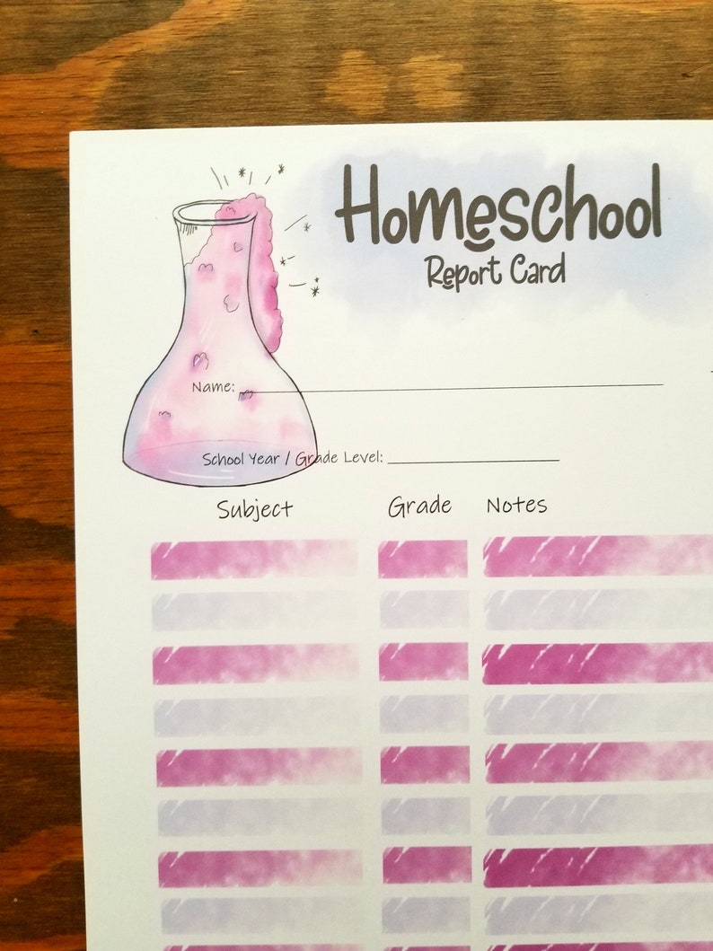 Report Card for Homeschoolers, Printable Grade Card, Pink and Purple ...