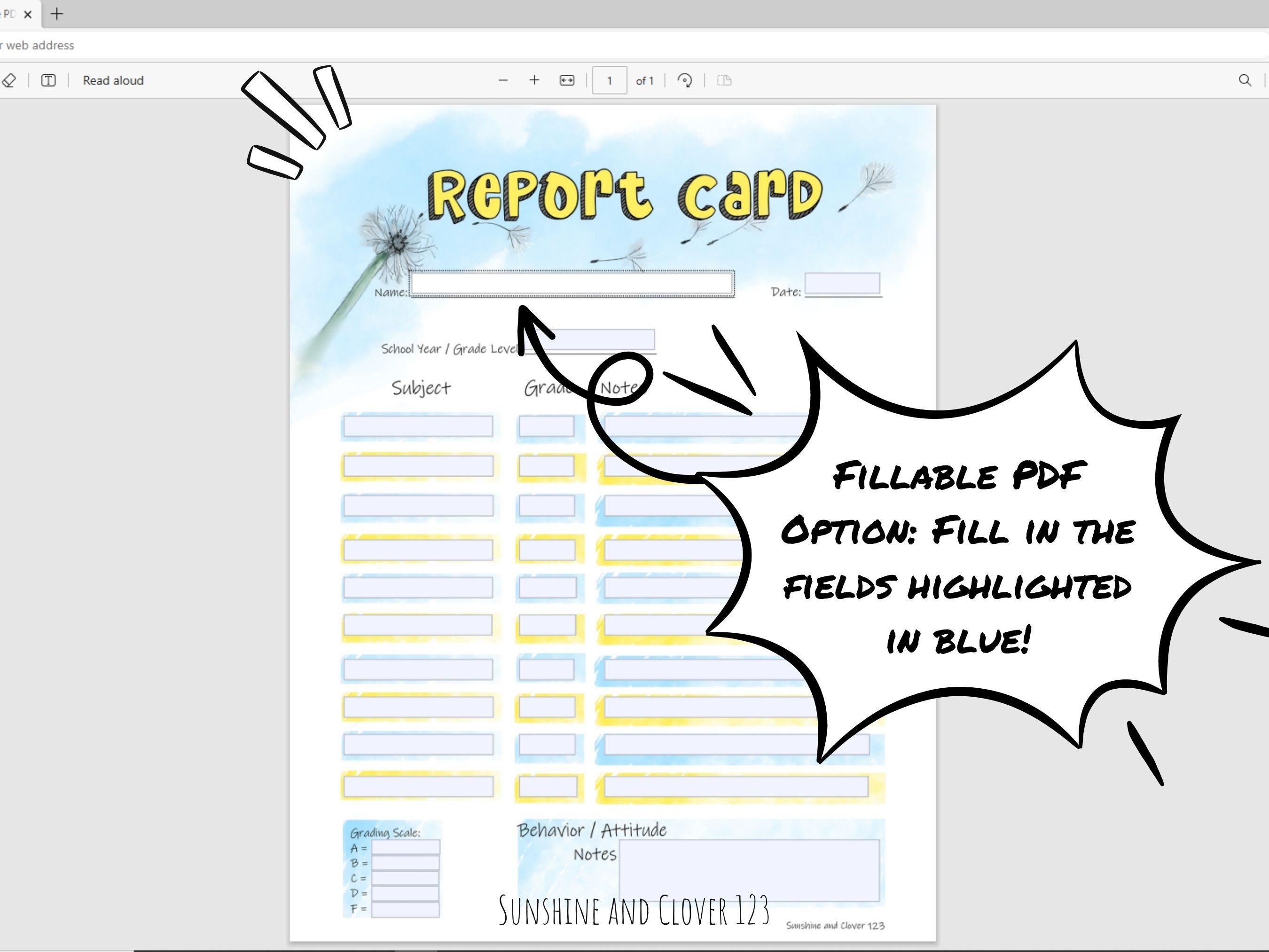 Printable Report Card Colorful Grade Card in Blue and Yellow - Etsy