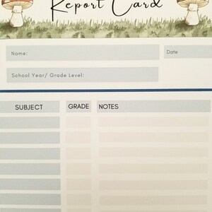 Printable Report Card in Mushroom Blue Design, Editable Grade Card ...