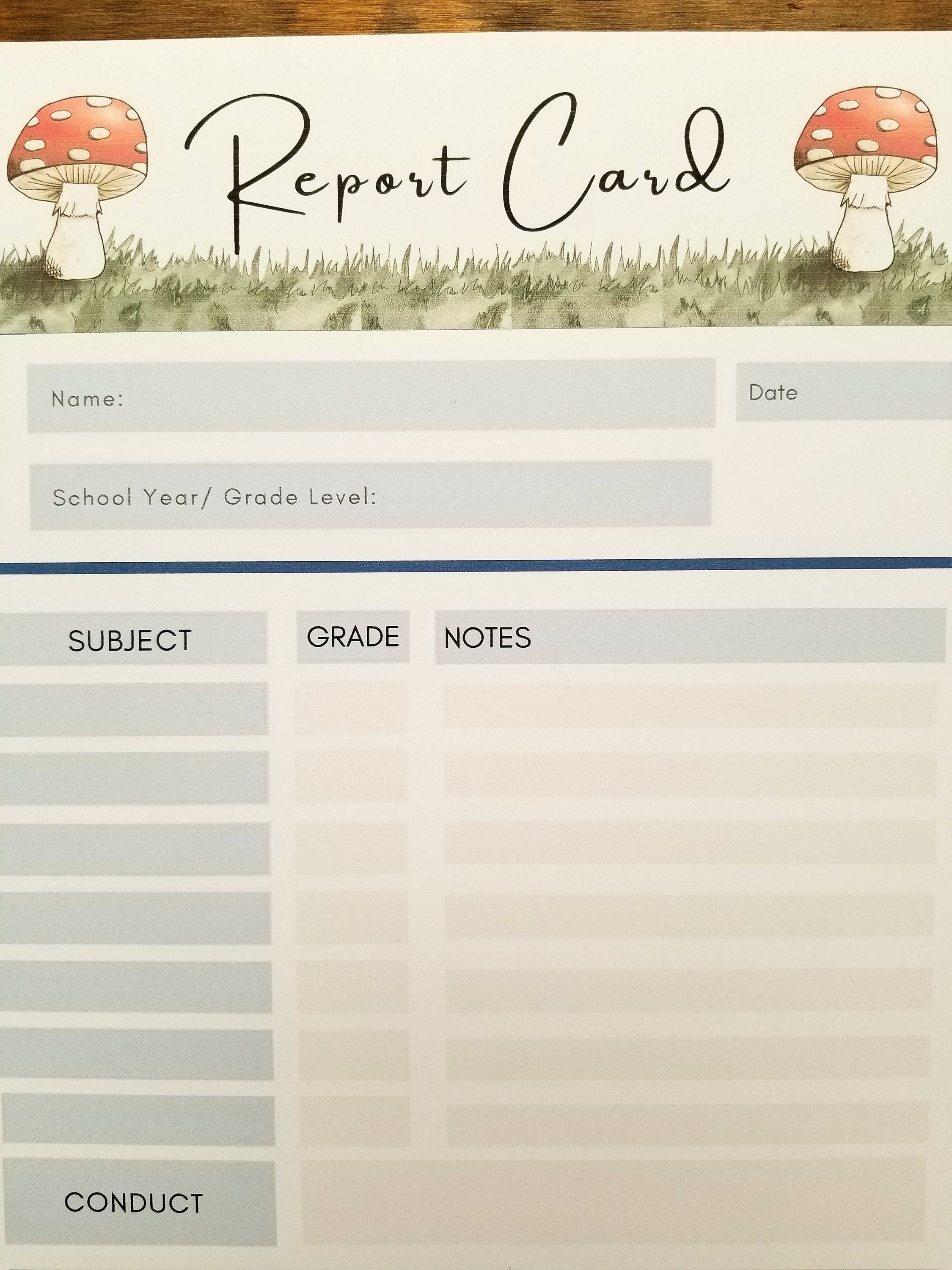 Printable Report Card in Mushroom Blue Design Editable Grade - Etsy