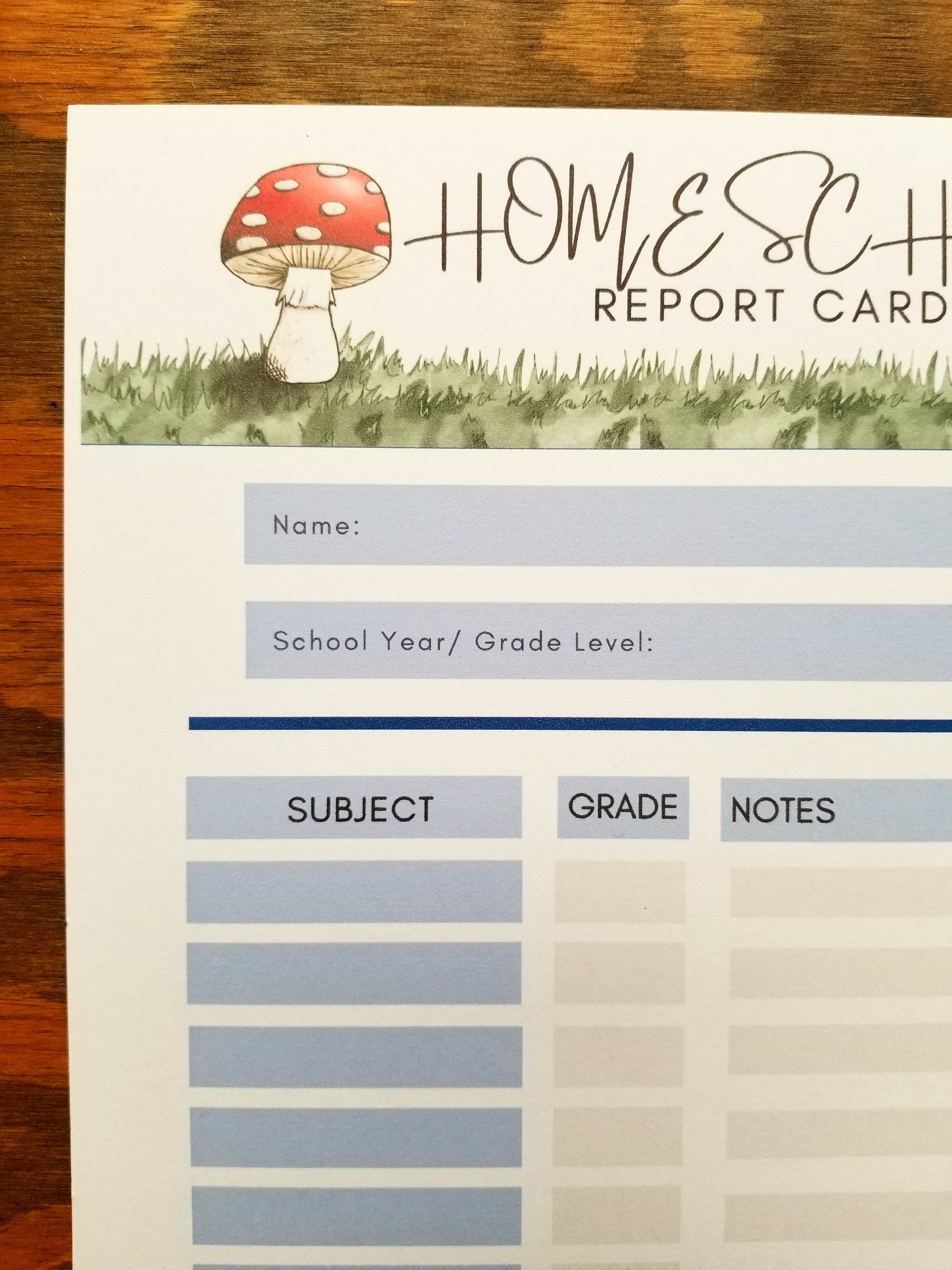 Homeschool Report Card, Grade Card Tracker, Blue Report Card for ...