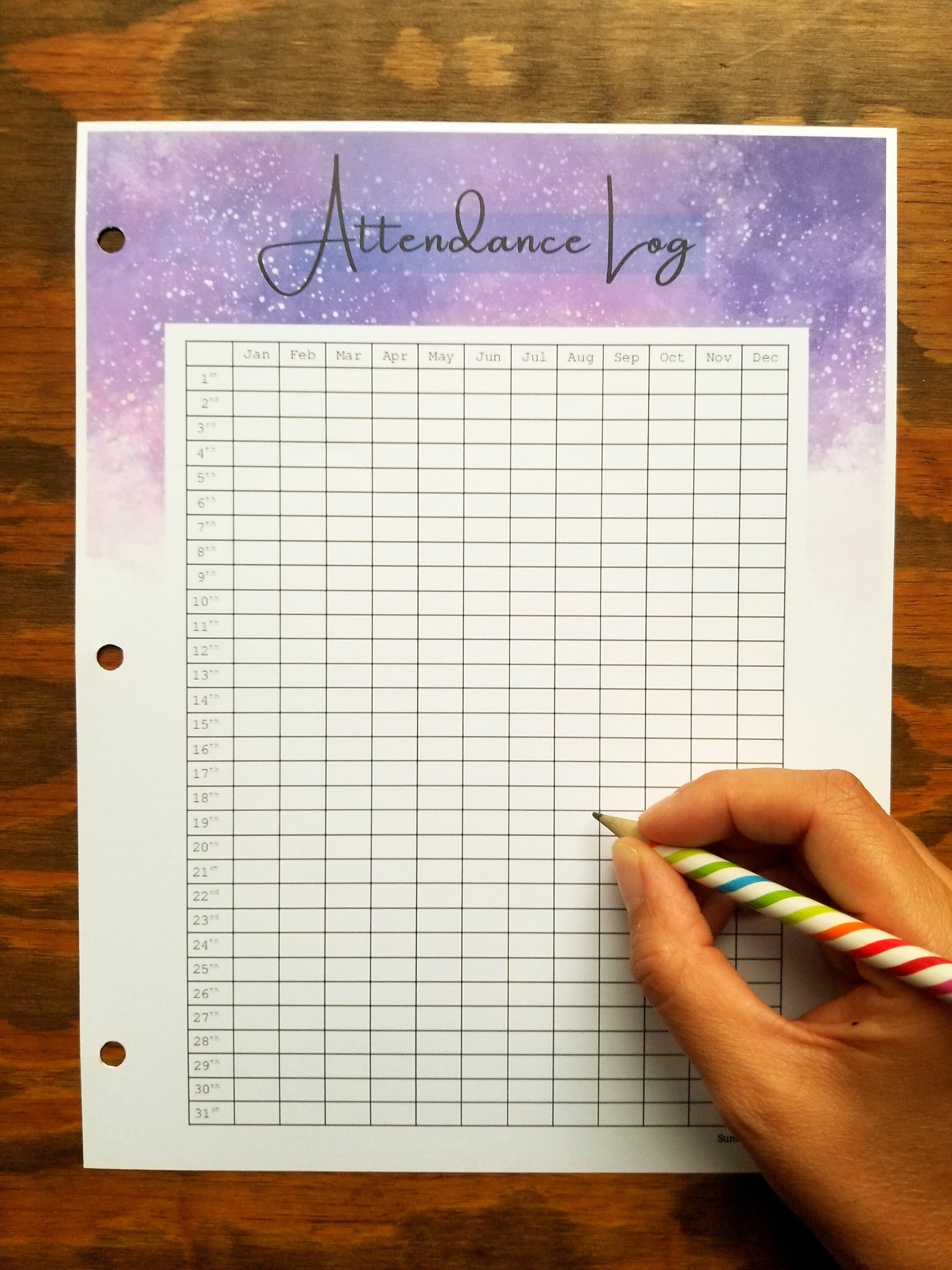 Homeschool Attendance Log in Galactic Blue, Attendance Record for ...