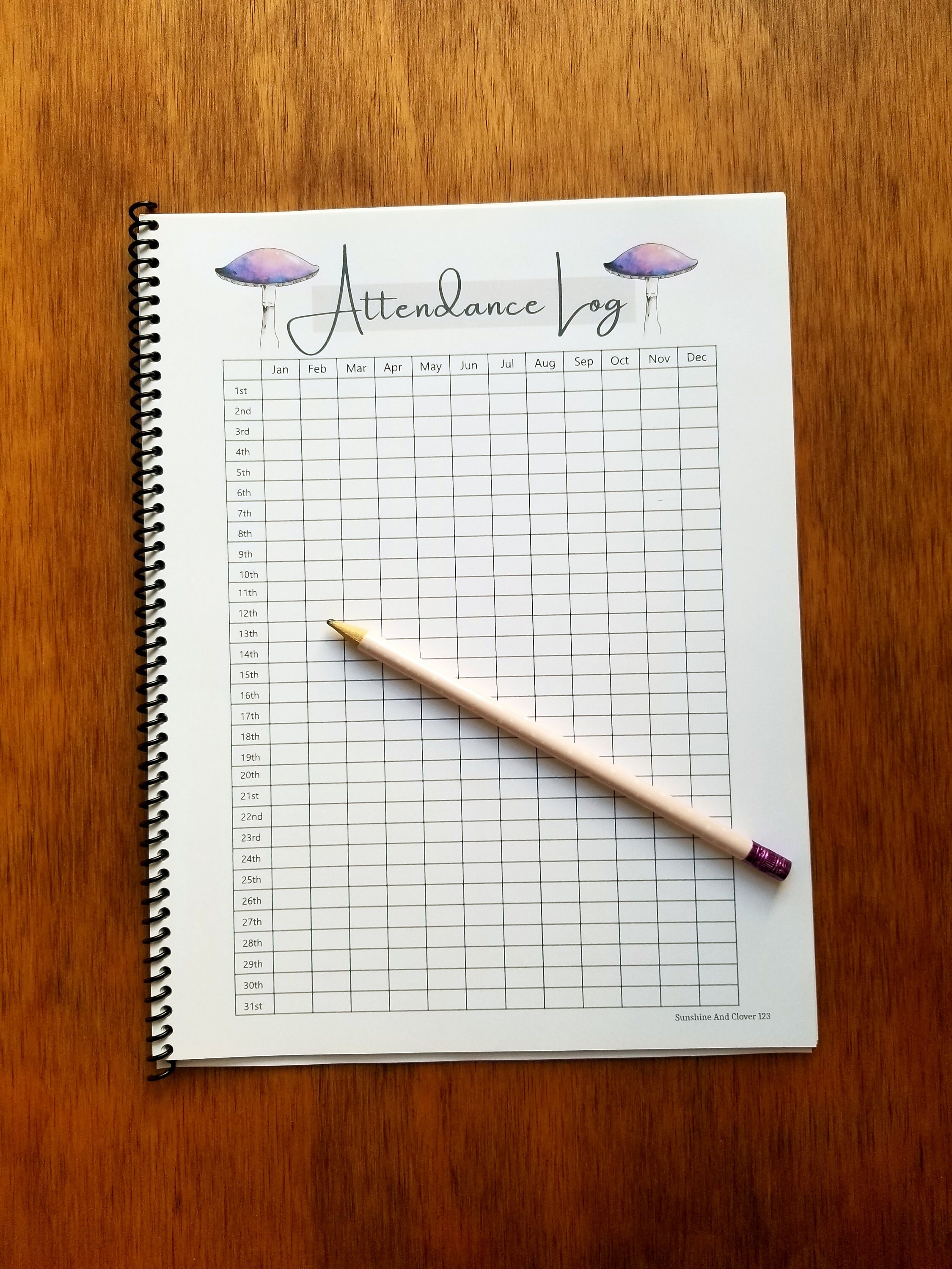 Attendance Log Mushroom Printable Attendance Record PDF Attendance Log ...