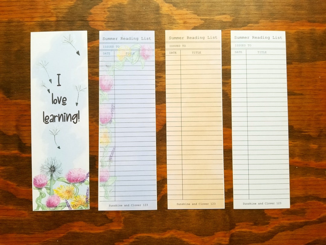 4 Pack Printable Bookmark Bundle, White, Flower, and Beige Library ...