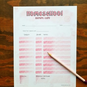 Printable Homeschool Grade Card, Report Card for Homeschoolers, Pink ...