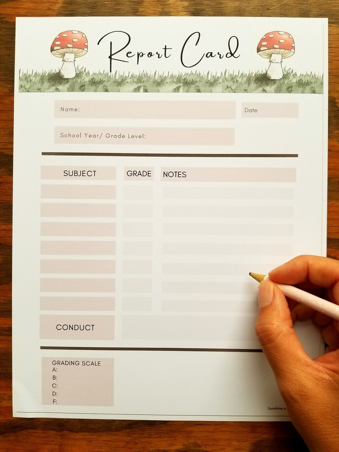 Report Card Printable in Mushroom Brown Design, Homeschool Grade Card ...