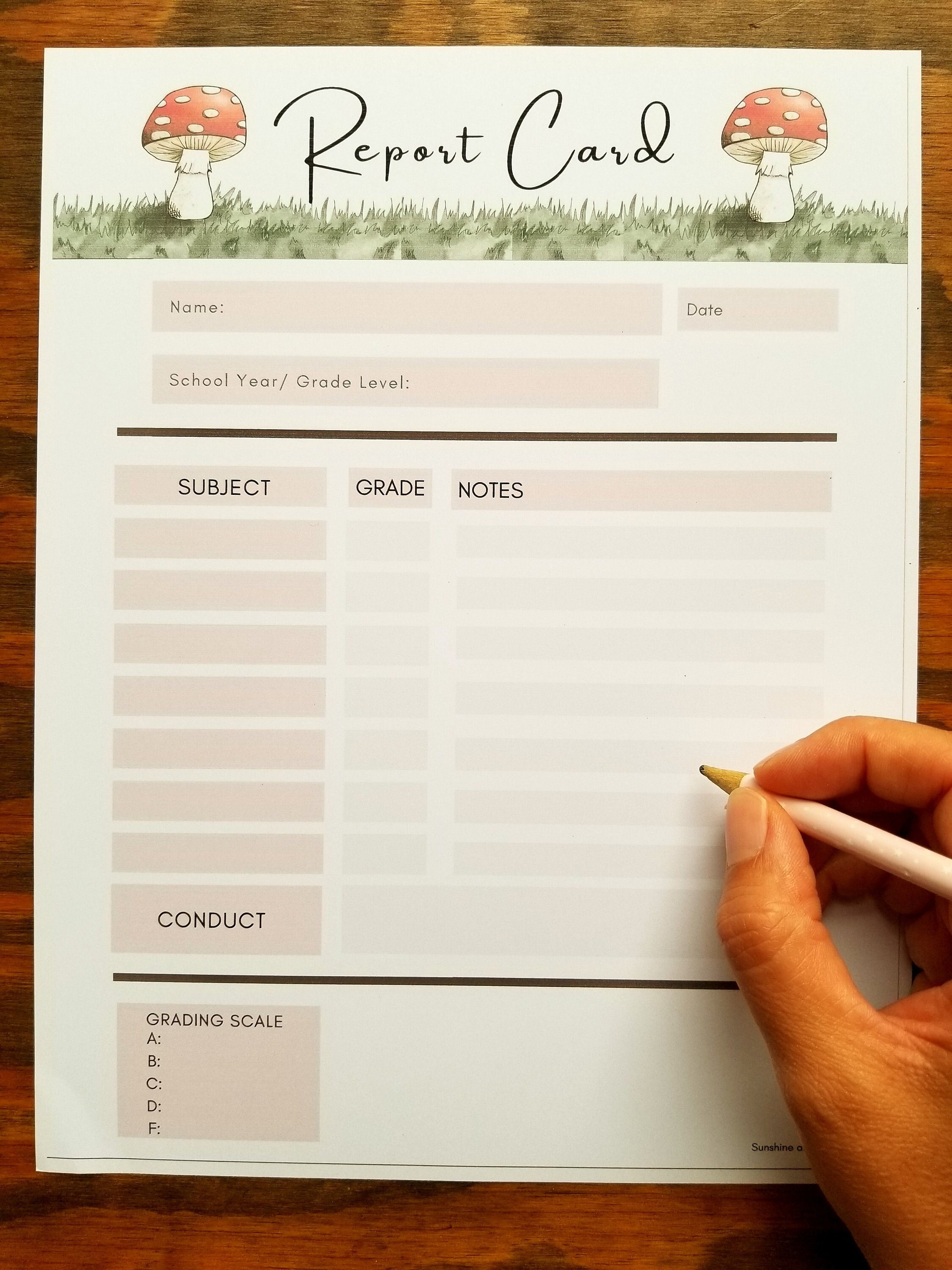 Report Card Printable in Mushroom Brown Design, Homeschool Grade Card ...