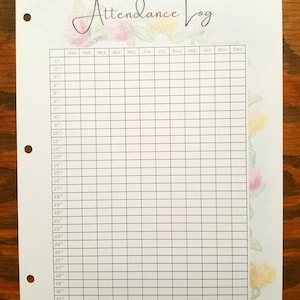 Homeschool Attendance Log in Flower Design, Attendance Record Printable ...
