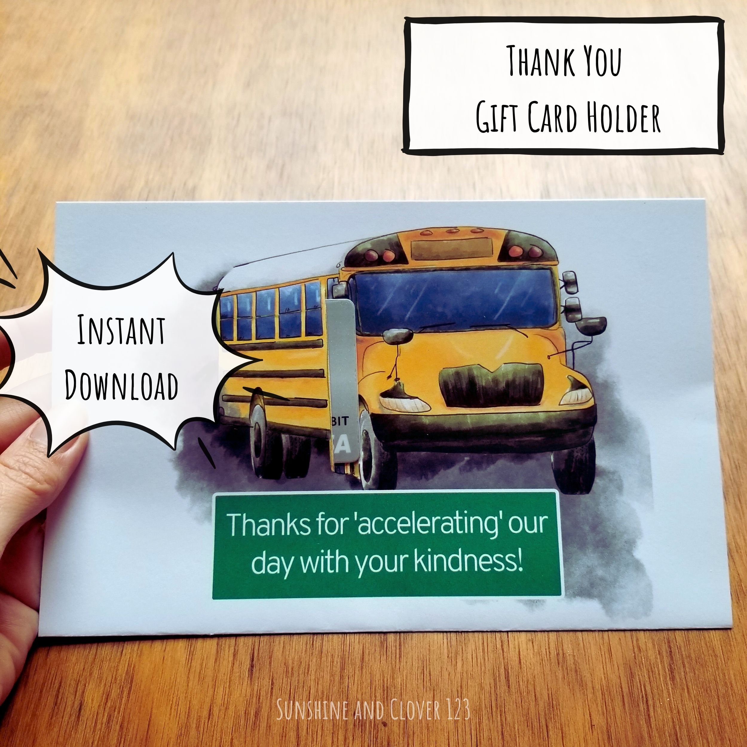 Printable Gift Card Holder for School Bus Driver School Staff ...