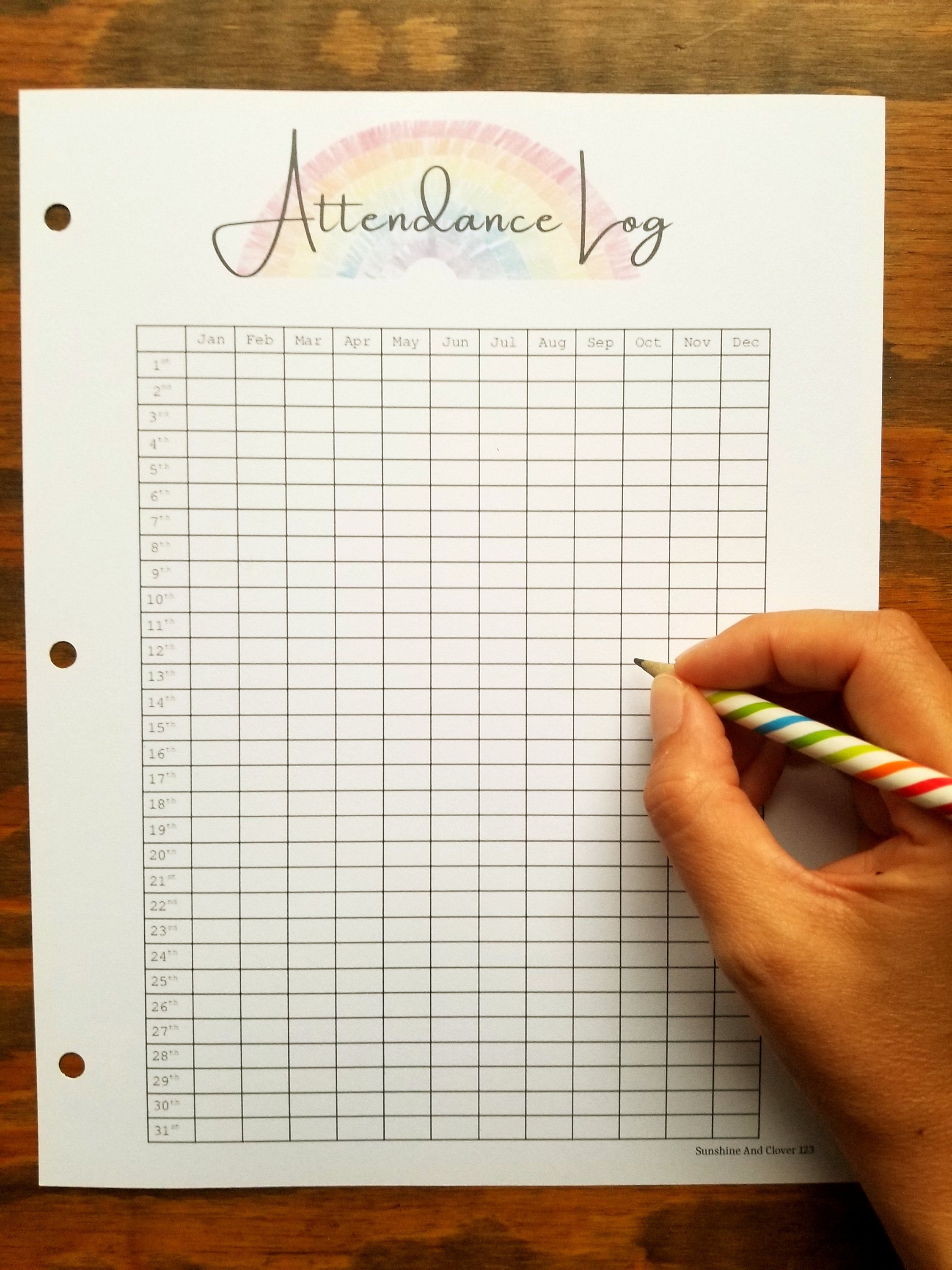 Homeschool Attendance Log in Rainbow Theme, Attendance Record for ...