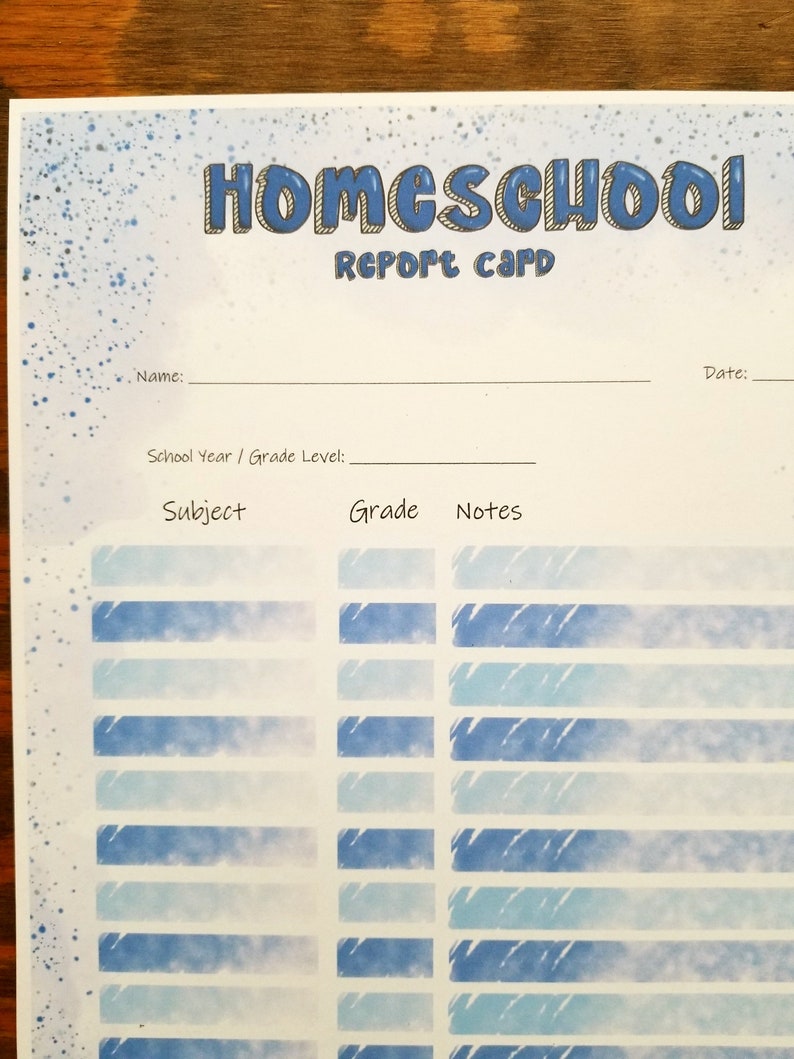 Printable Homeschool Grade Card Report Card in Blue Academic - Etsy