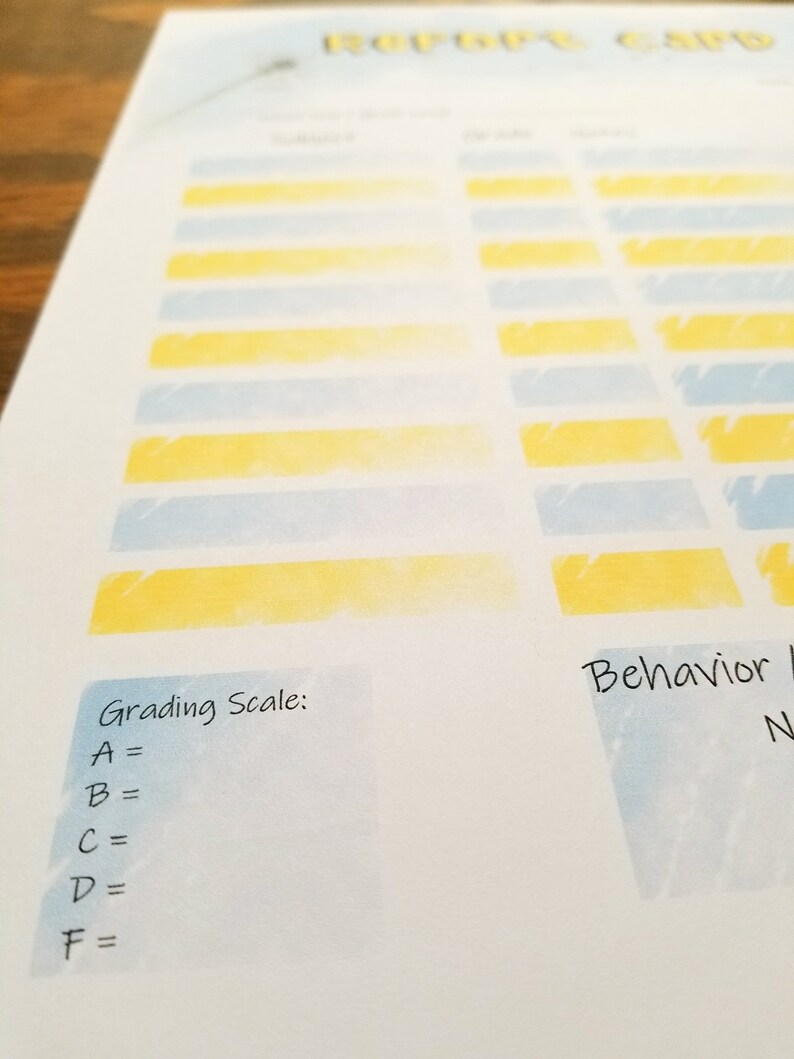 Printable Report Card Colorful Grade Card in Blue and Yellow - Etsy