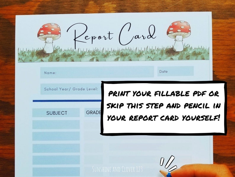Printable Report Card in Mushroom Blue Design, Editable Grade Card ...