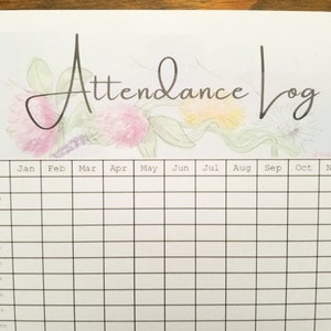 Homeschool Attendance Log in Flower Design, Attendance Record Printable ...