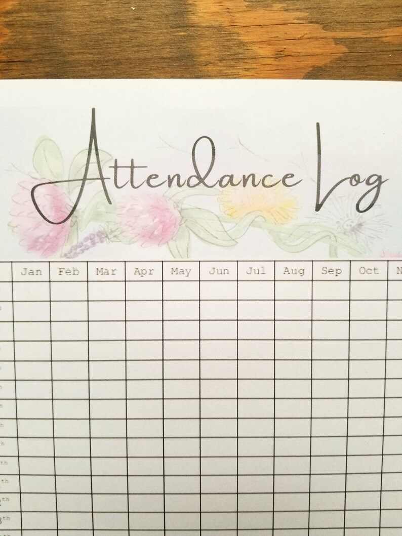 Homeschool Attendance Log in Flower Design, Attendance Record Printable ...